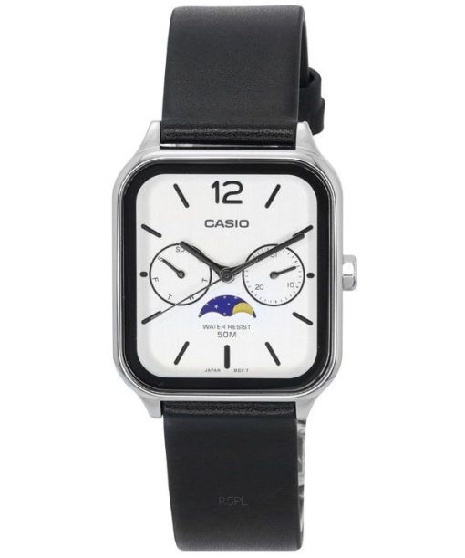 Casio Standard Analog Moon Phase Leather Strap White Dial Quartz MTP ...