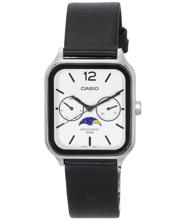 Casio Standard Analog Moon Phase Leather Strap White Dial Quartz MTP ...