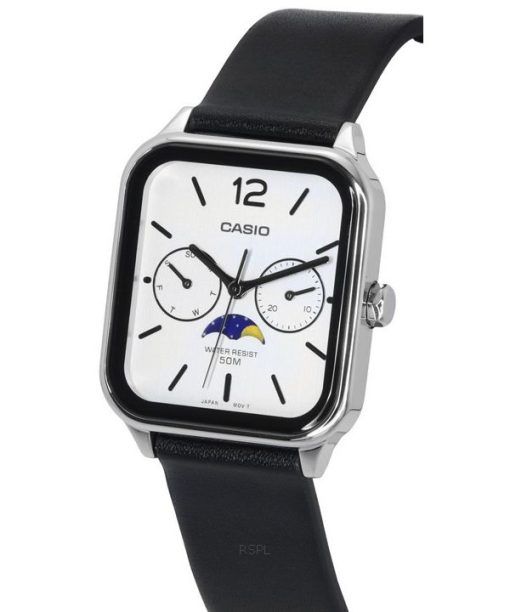 Casio Standard Analog Moon Phase Leather Strap White Dial Quartz MTP ...