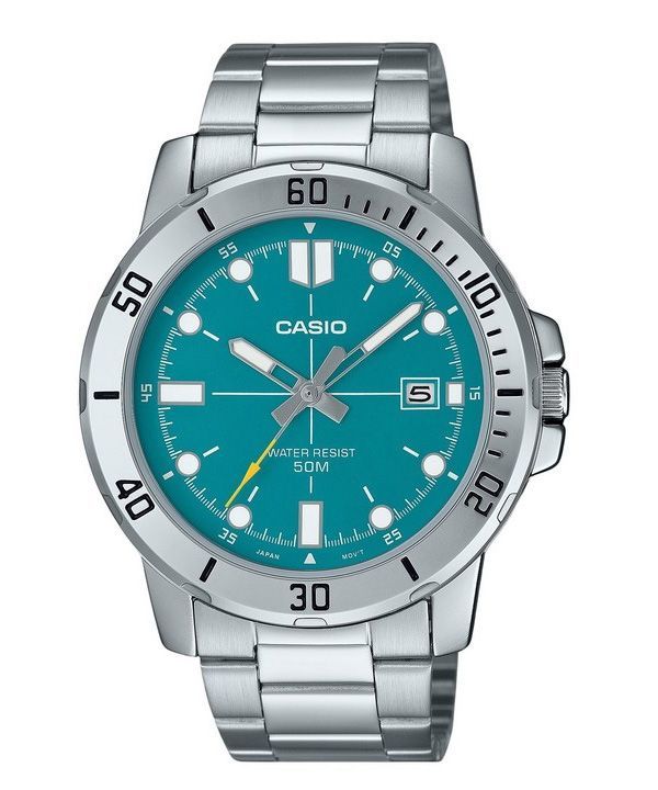 Casio Standard Analog Stainless Steel Turquoise Blue Dial Quartz MTP-VD01D-3E2V Men's Watch ...